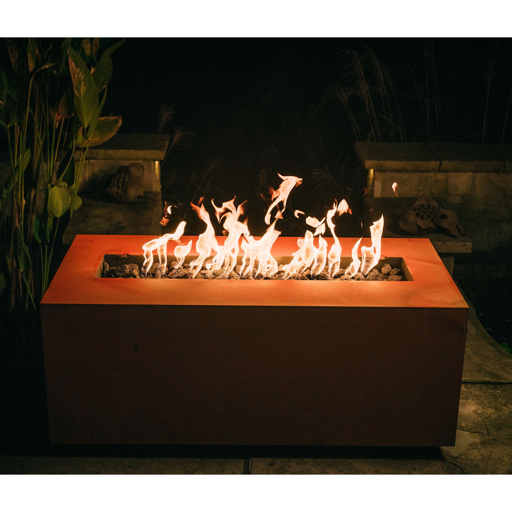 Fire Pit Art Linear 48" Rectangular Steel Gas Fire Pit | AuthenTEAK