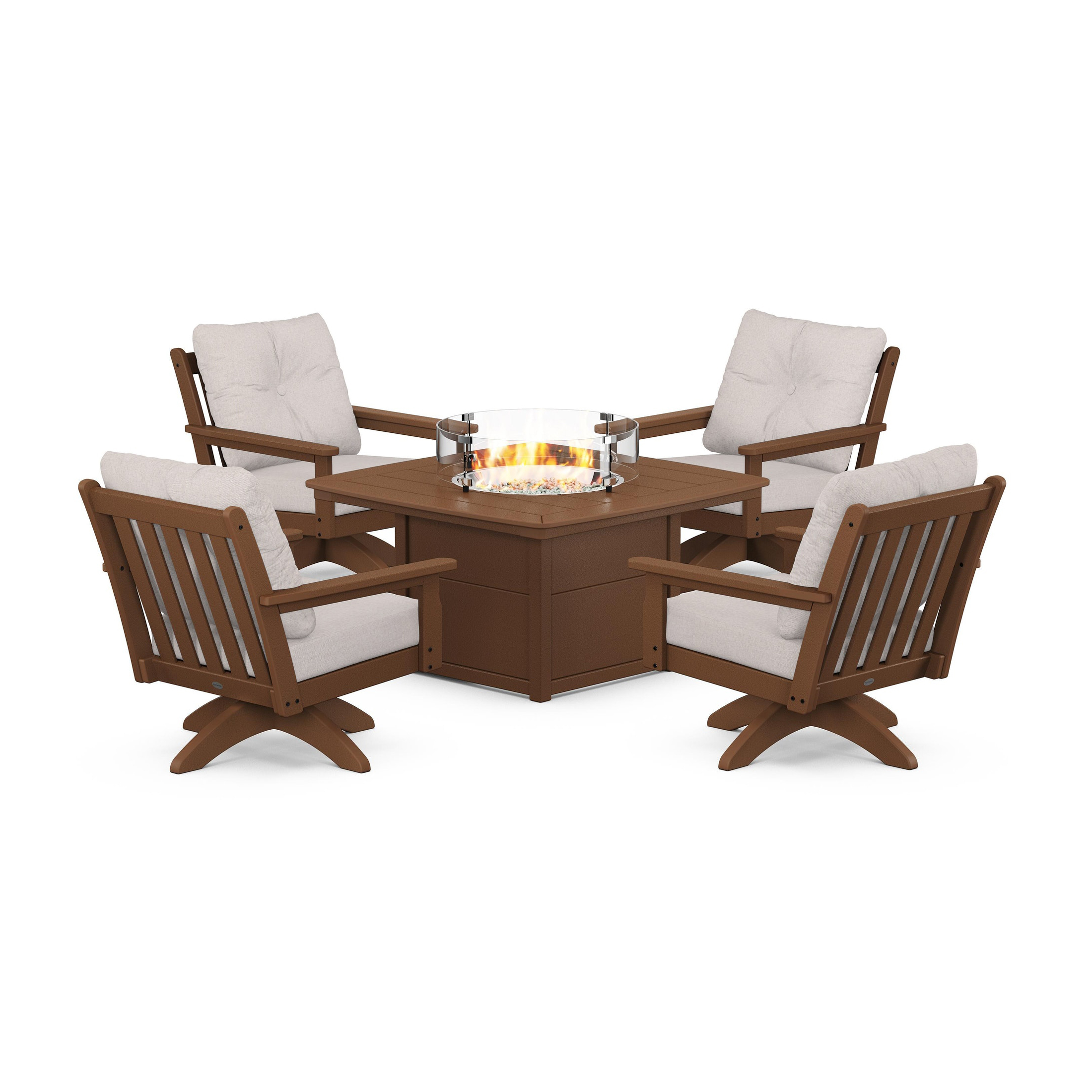 Polywood Vineyard 5-Piece Deep Seating Set with Fire Pit Table | AuthenTEAK