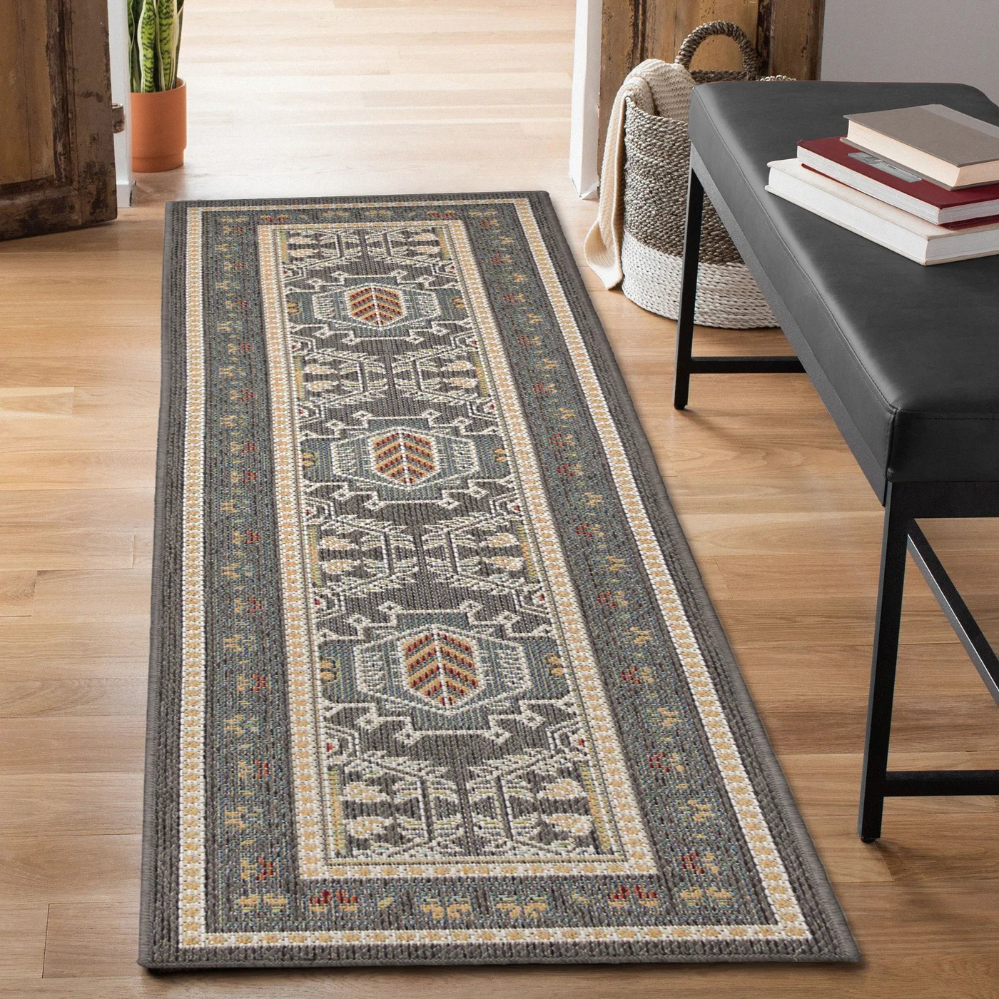 Trans-Ocean Patio Journey Charcoal Indoor/Outdoor Rug | AuthenTEAK