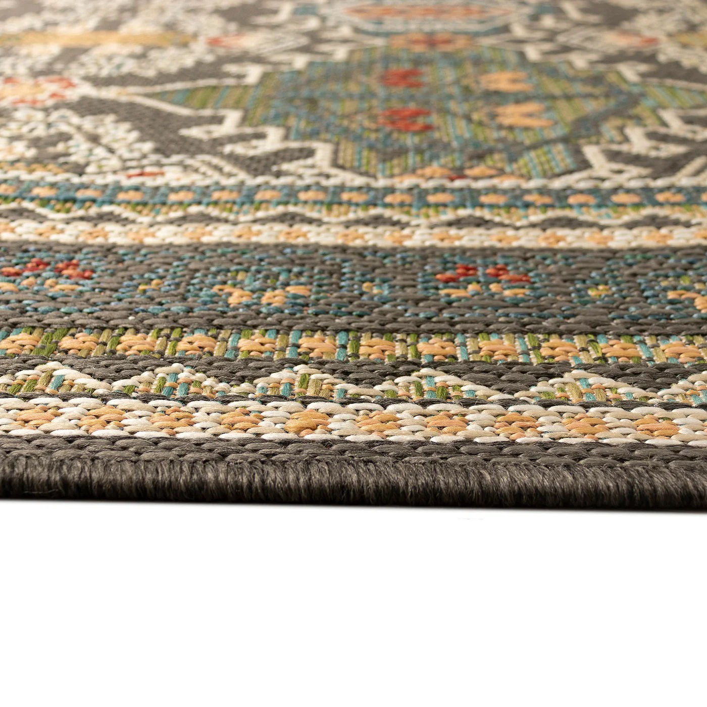 Trans-Ocean Patio Journey Charcoal Indoor/Outdoor Rug | AuthenTEAK