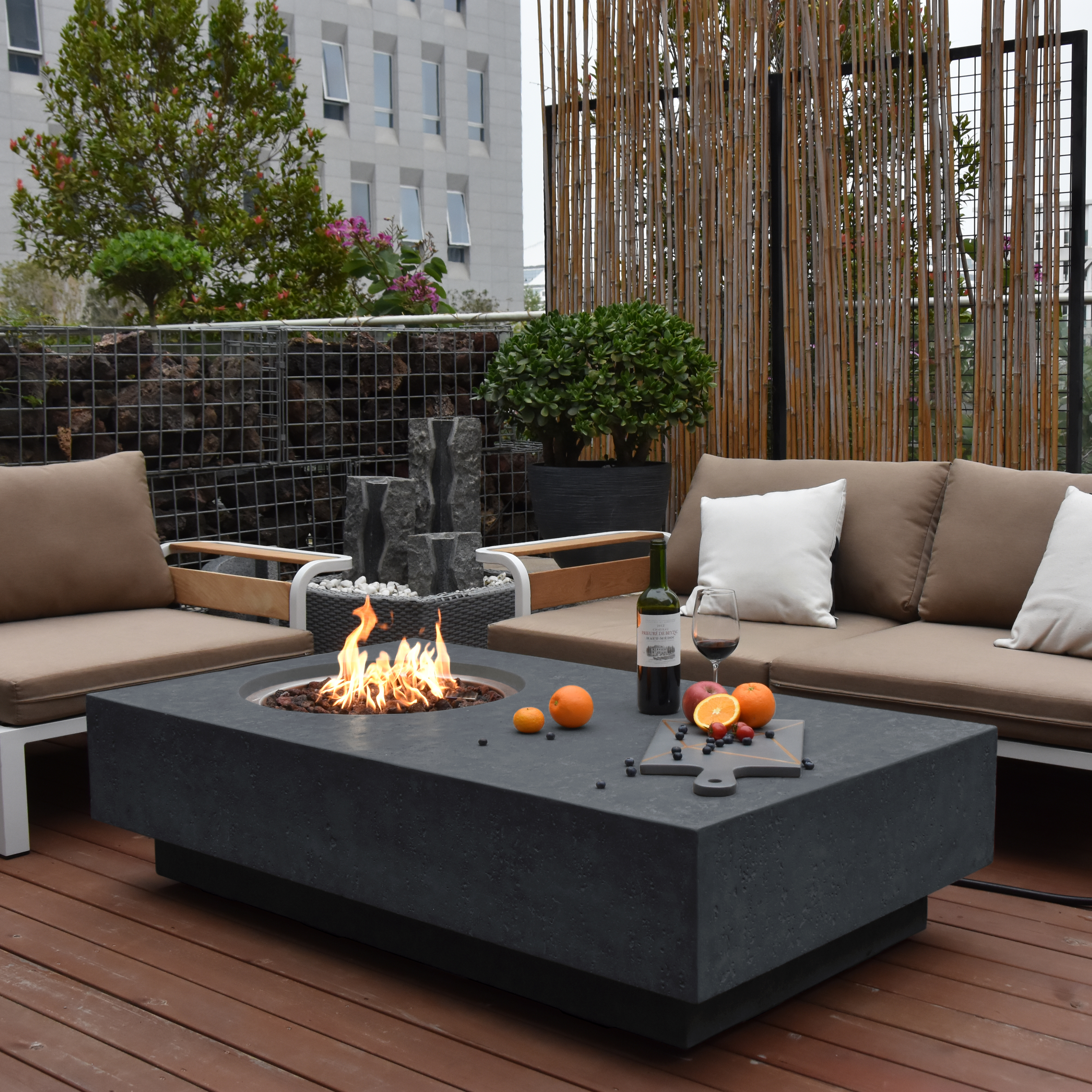 Elementi Metropolis 56" Rectangular Concrete Gas Fire Table | AuthenTEAK