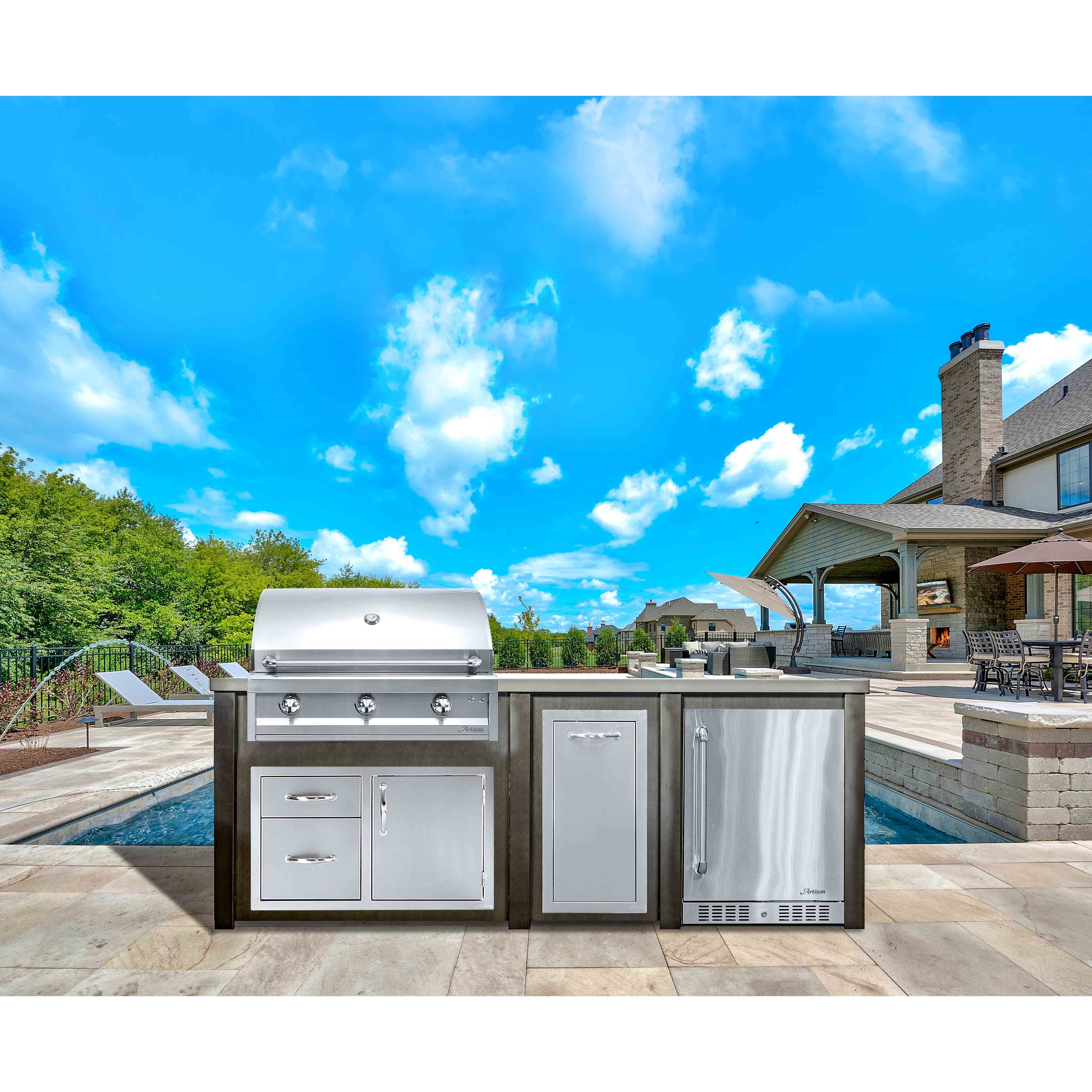 Haven Outdoor 8' Outdoor Kitchen Island with American Eagle 36" Grill ...