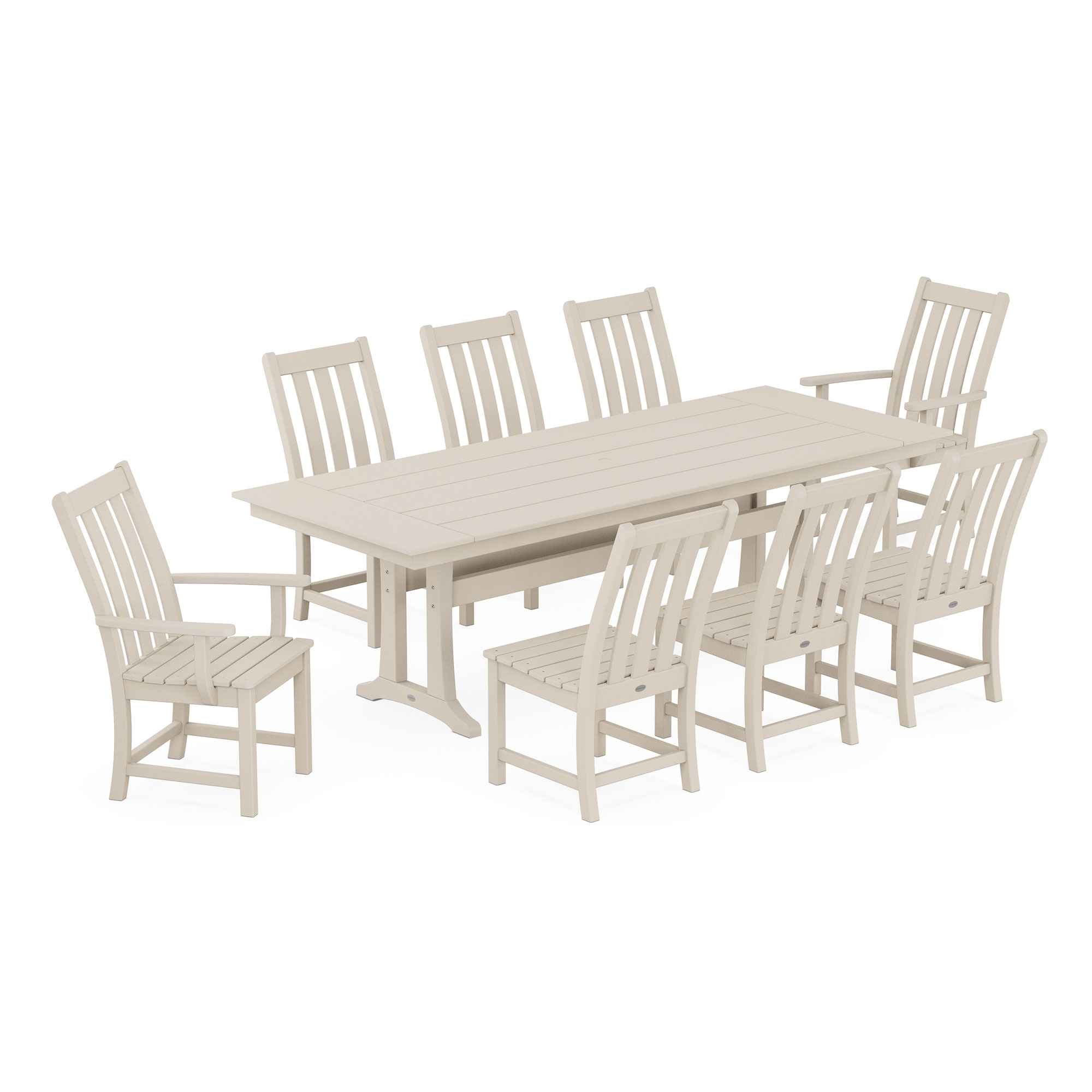 Polywood Vineyard 9 Piece Farmhouse Dining Set with Trestle Legs AuthenTEAK