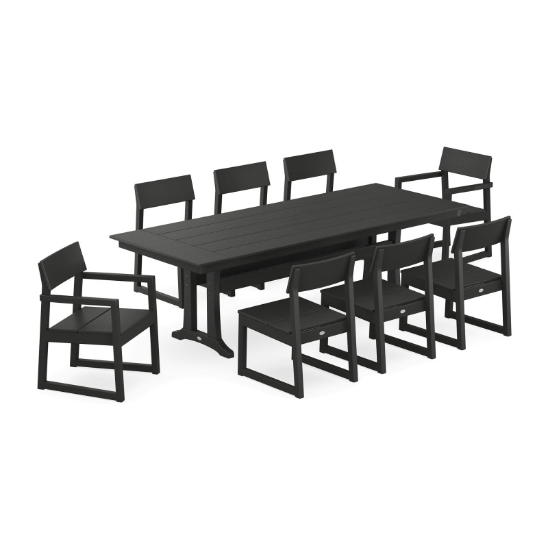 Polywood EDGE 9-Piece Farmhouse Dining Set with Trestle Legs | AuthenTEAK