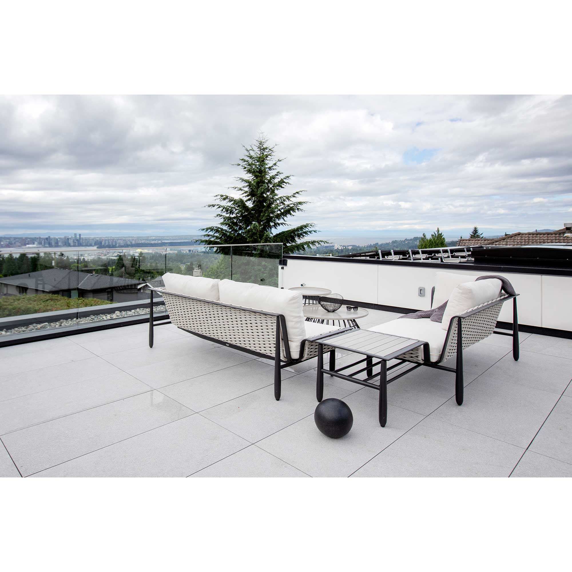 Ratana Diva Aluminum Left Arm Love Seat with Corner Table | AuthenTEAK