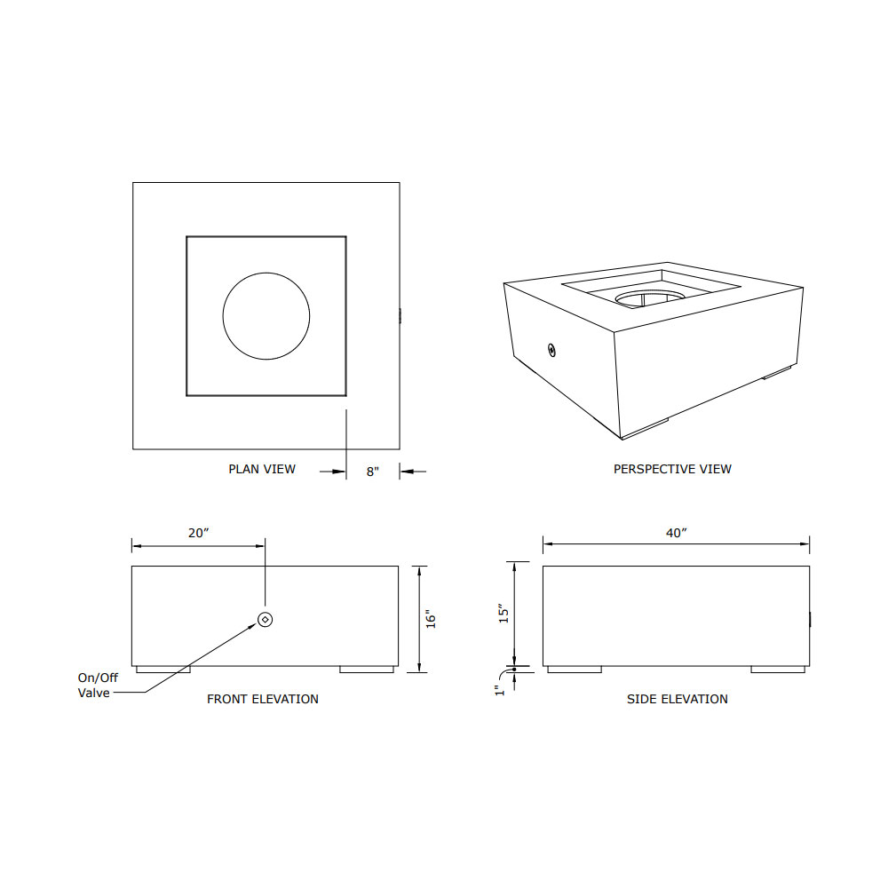 DEKKO Fire Pits Alea 40" Square Concrete Gas Fire Pit | AuthenTEAK