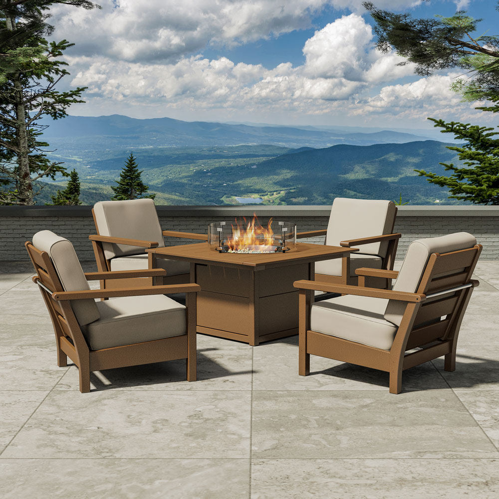 Polywood Harbour 5-Piece Conversation Set with Fire Pit Table | AuthenTEAK