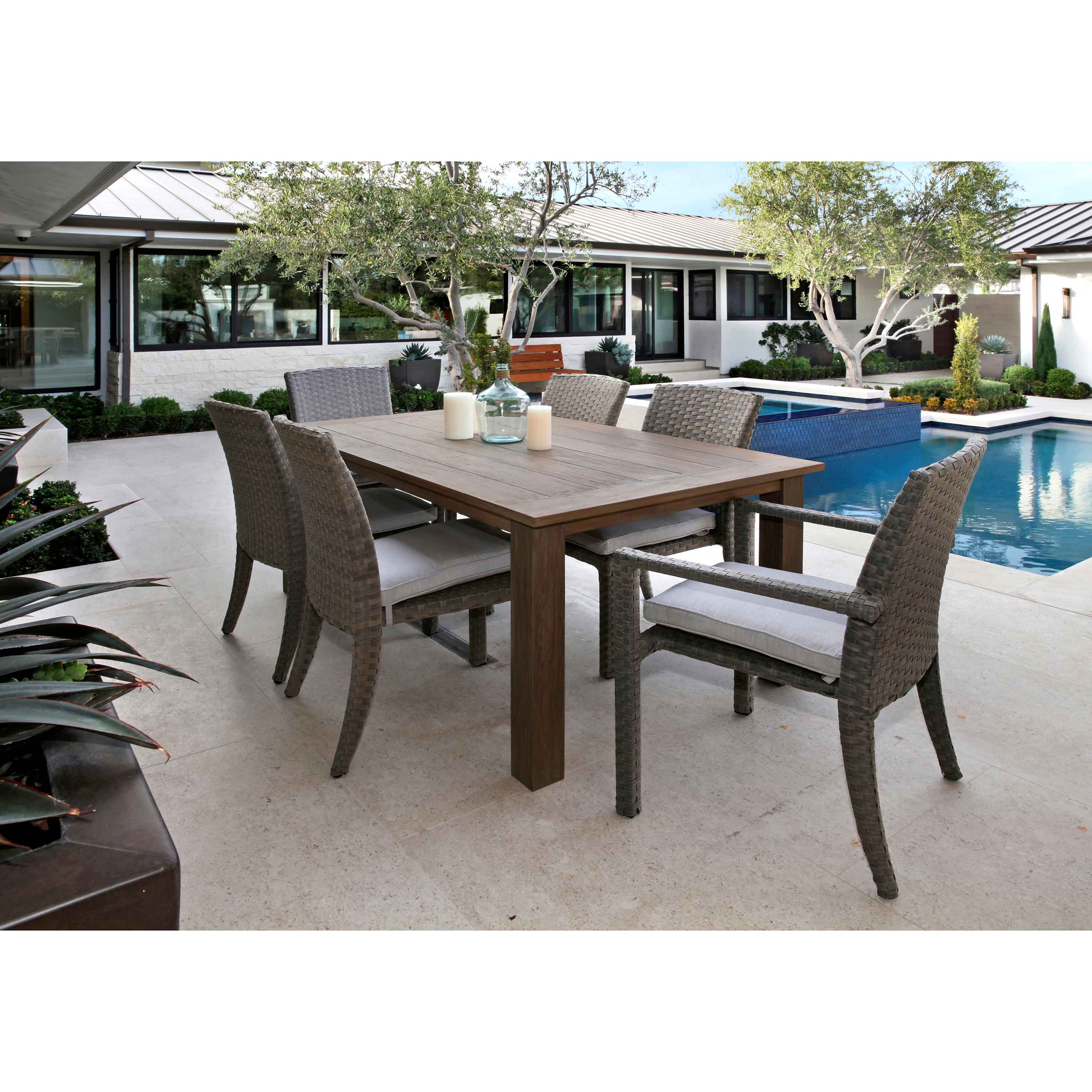 Sunset West Coastal Teak/Majorca 7-Piece Rectangular Patio Dining Set | AuthenTEAK