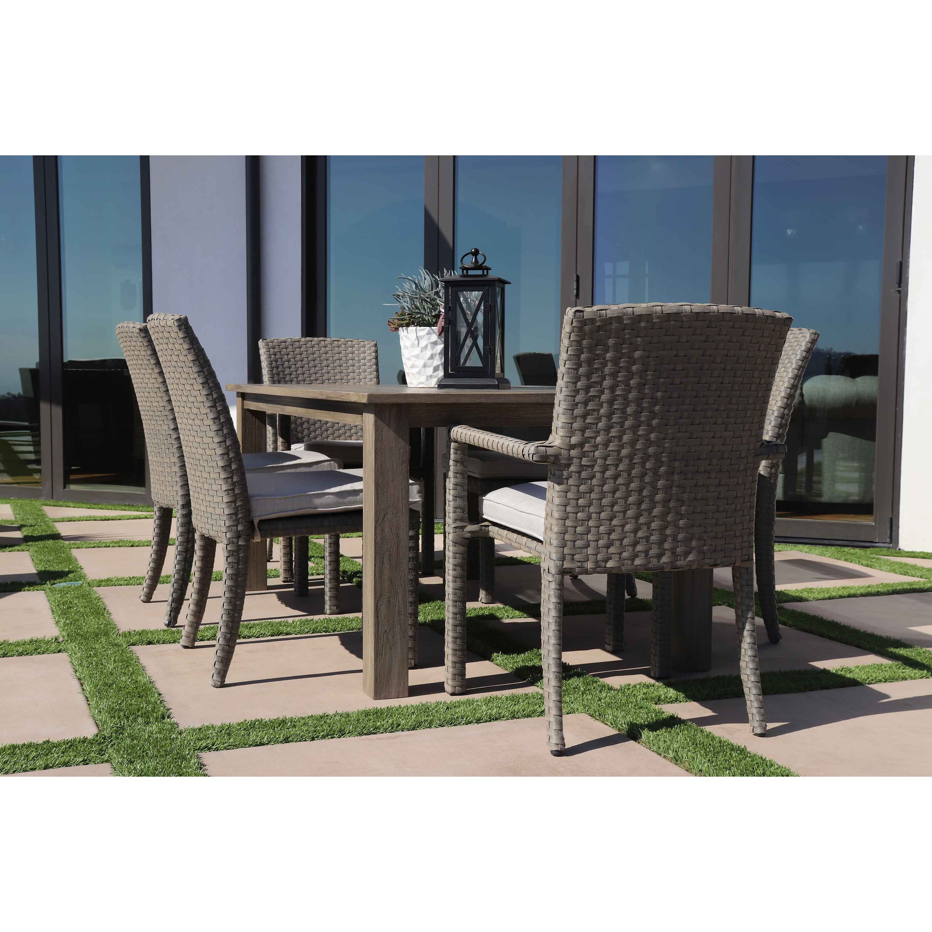 Sunset West Coastal Teak/Majorca 7-Piece Rectangular Patio Dining Set | AuthenTEAK