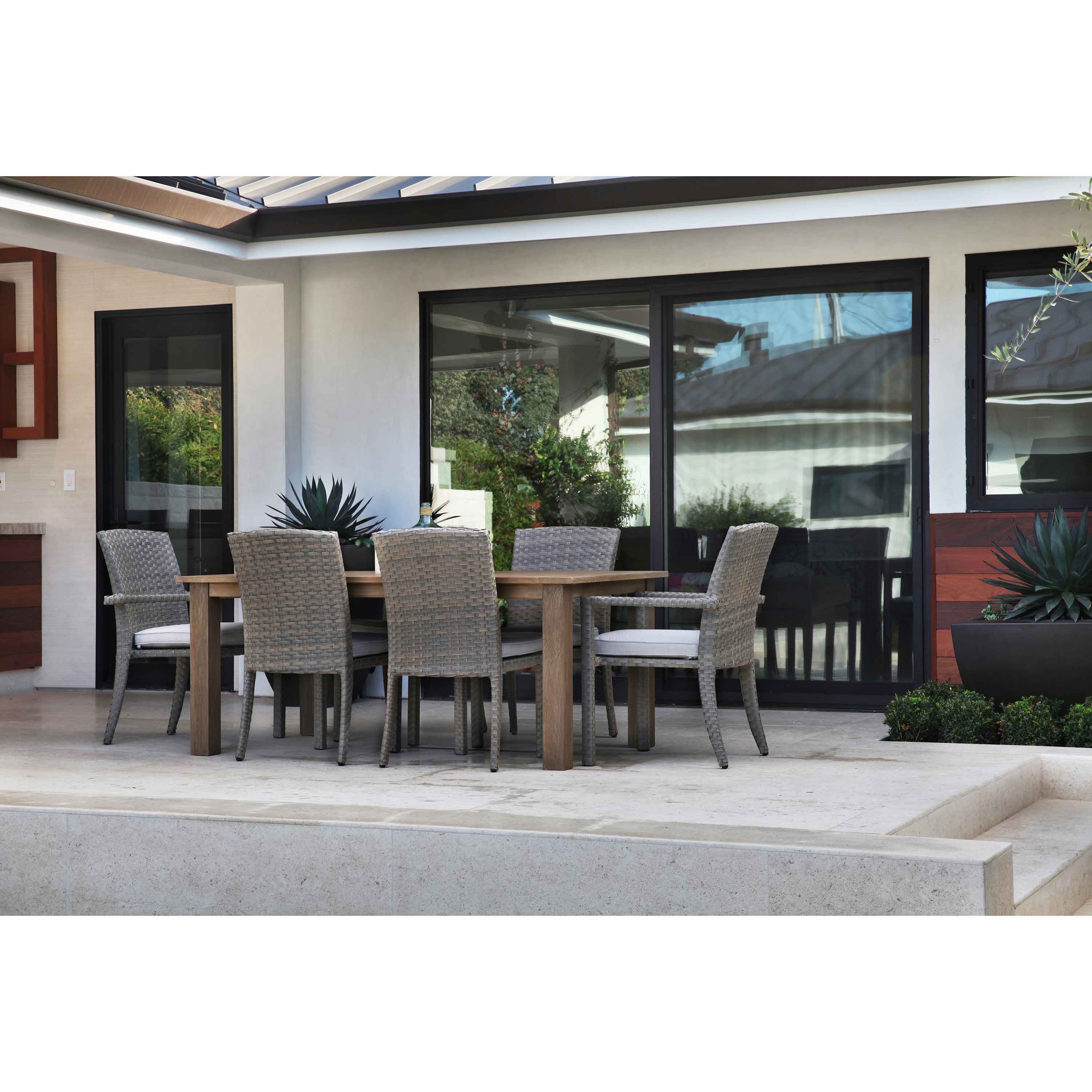 Sunset West Coastal Teak/Majorca 7-Piece Rectangular Patio Dining Set | AuthenTEAK
