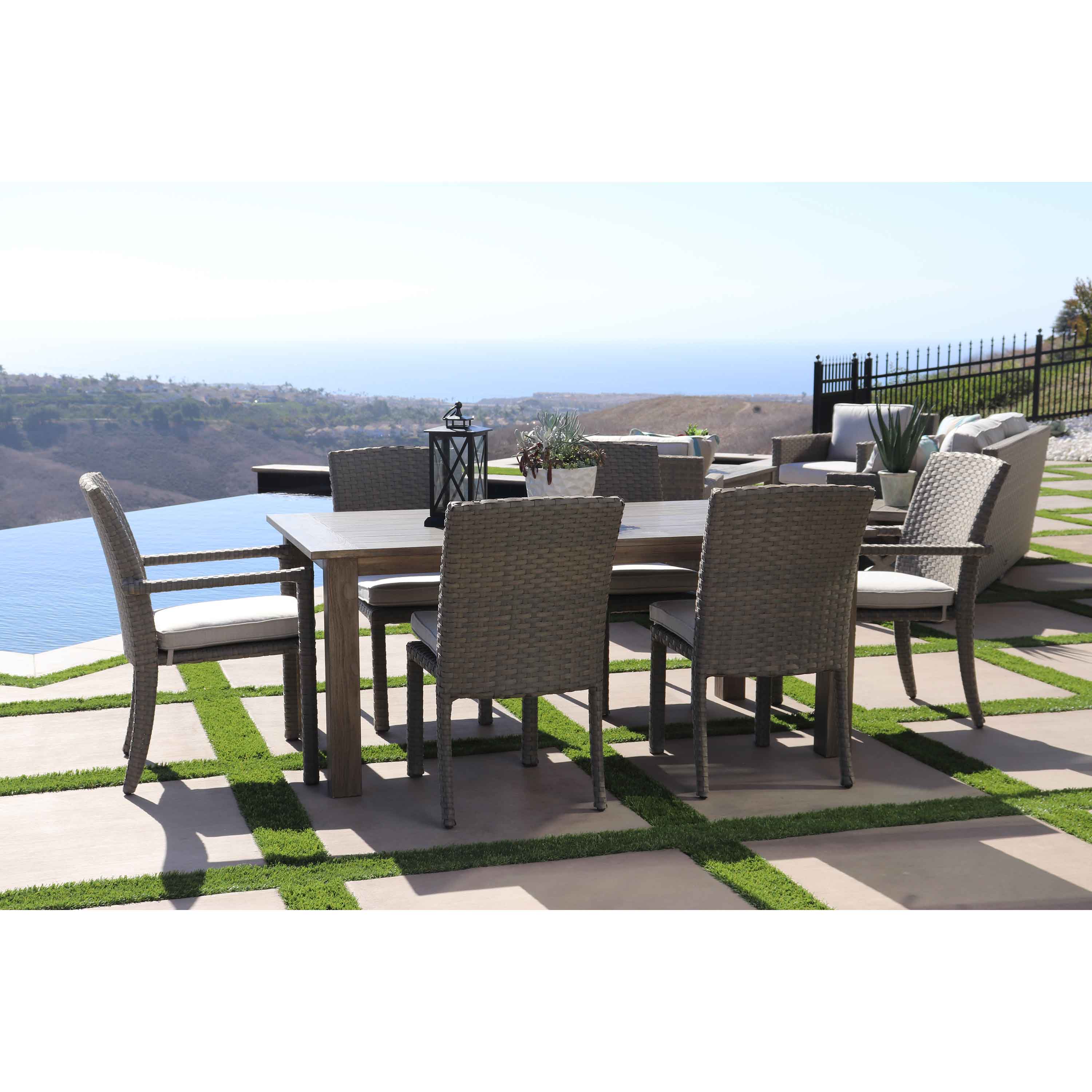 Sunset West Coastal Teak/Majorca 7-Piece Rectangular Patio Dining Set | AuthenTEAK