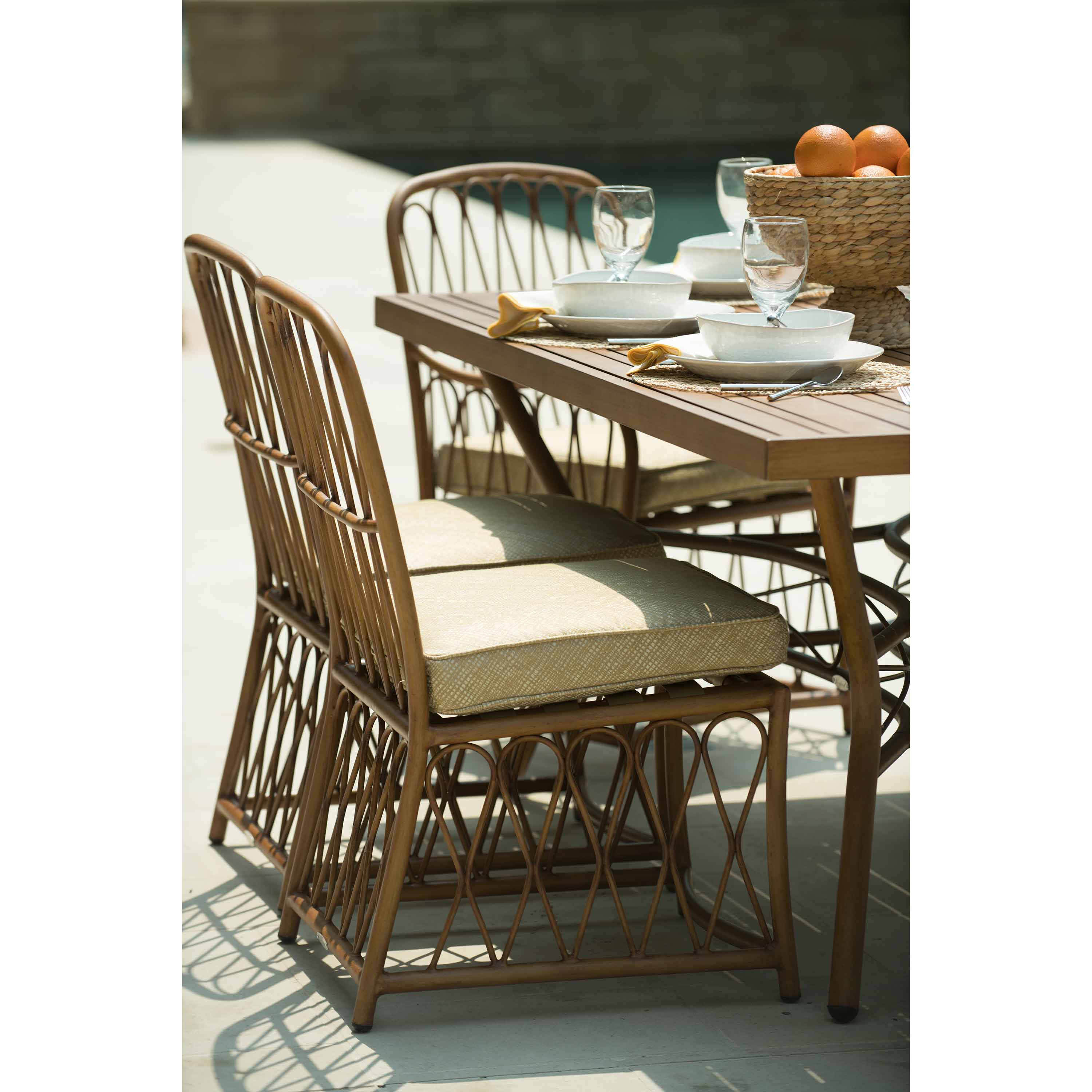 Woodard Cane 7-Piece Rectangular Patio Dining Set | AuthenTEAK