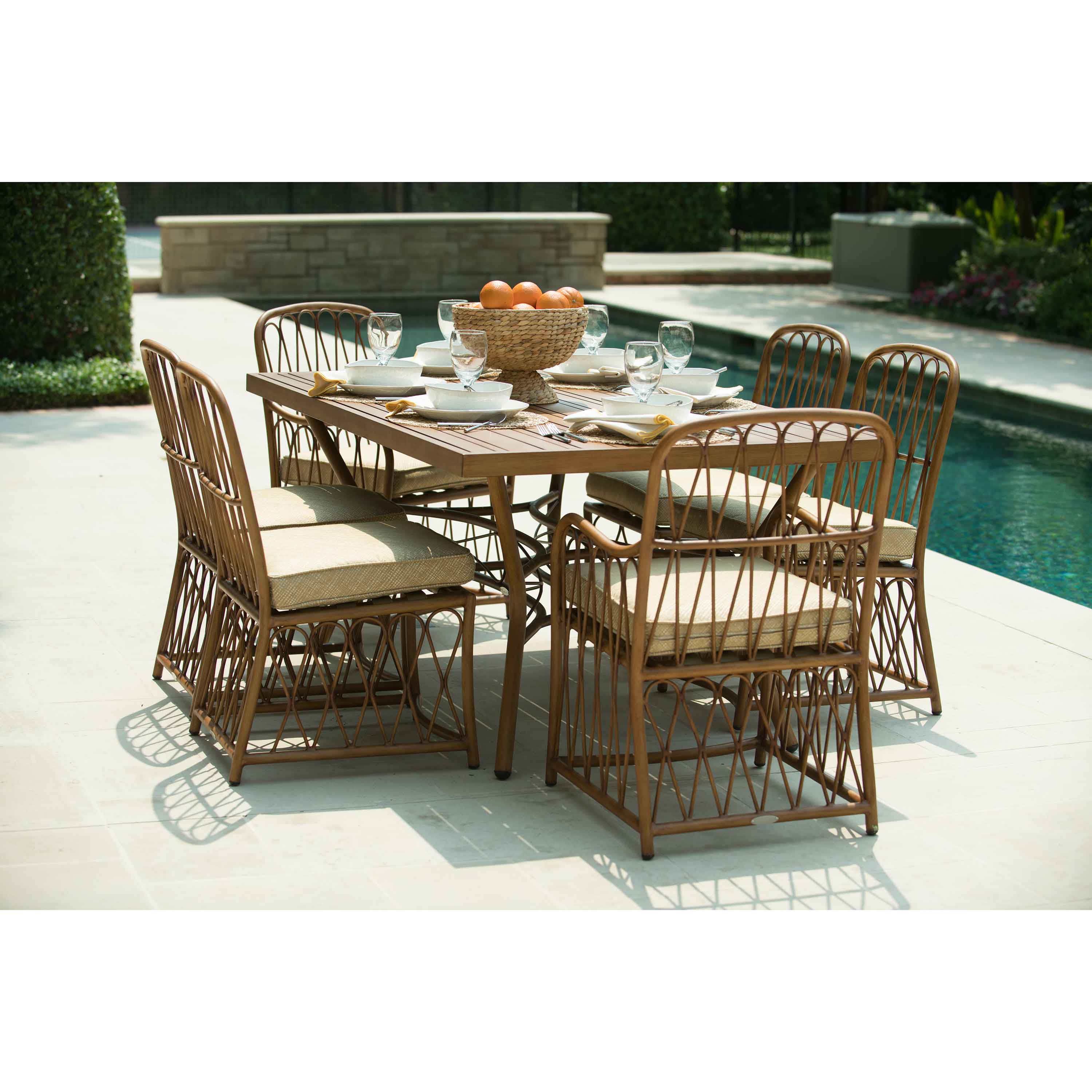 Woodard Cane 7-Piece Rectangular Patio Dining Set | AuthenTEAK