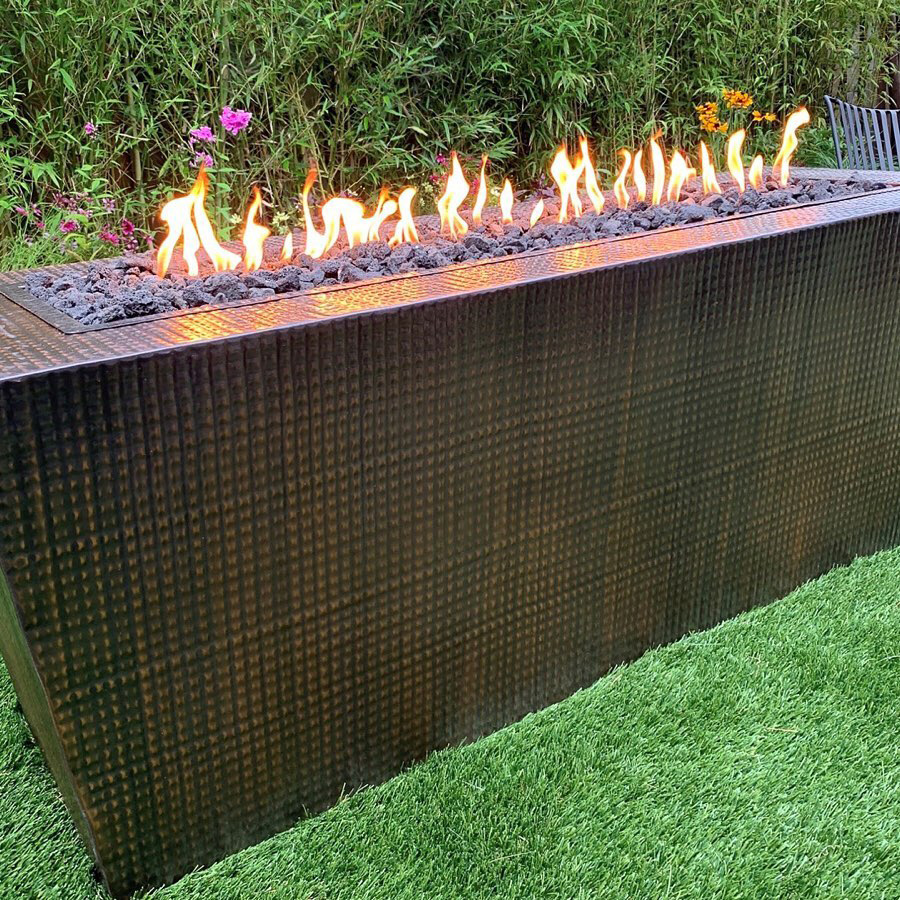 The Outdoor Plus Mesa 60" Rectangular Hammered Copper Gas Fire Pit w ...