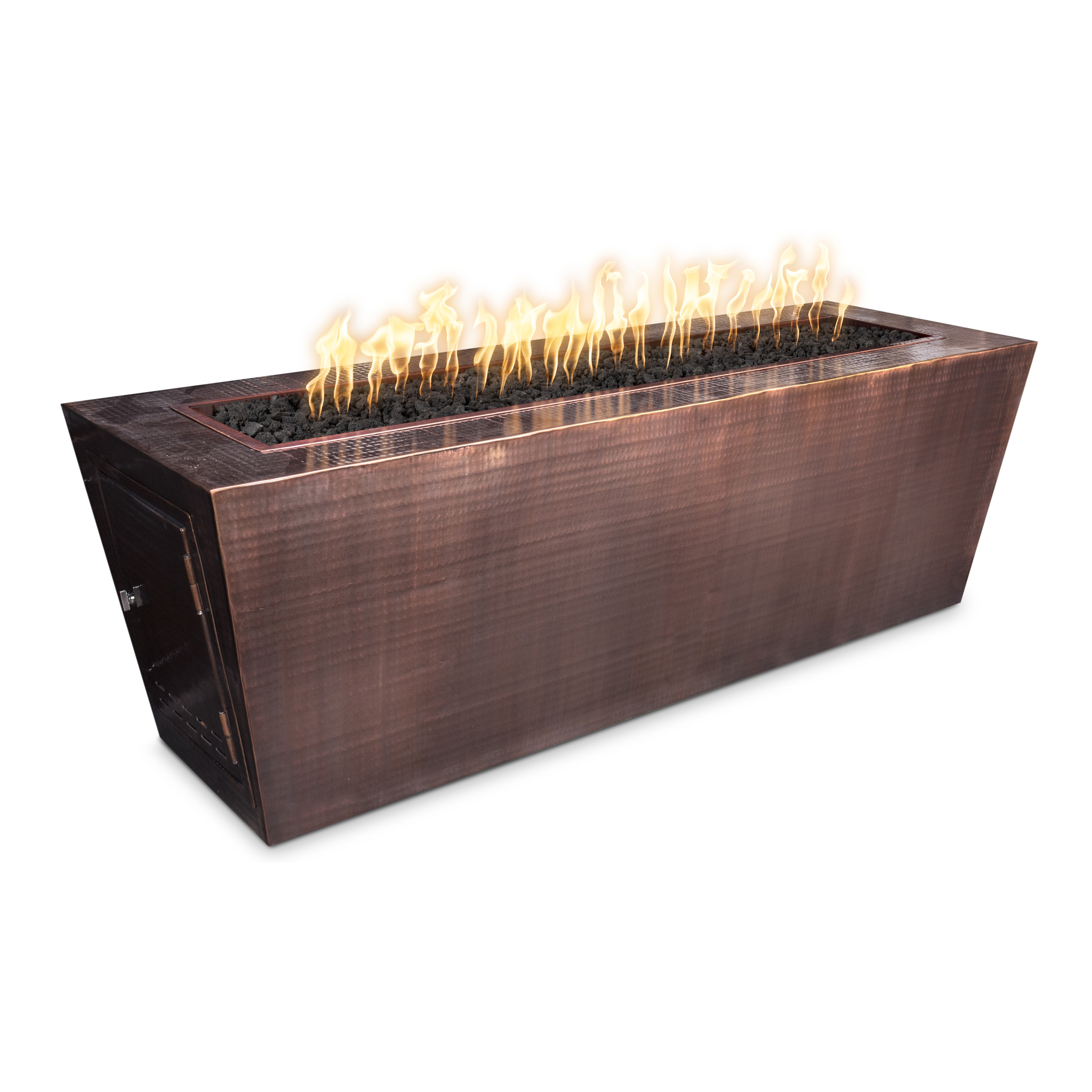 The Outdoor Plus Mesa 60" Rectangular Hammered Copper Gas Fire Pit w ...