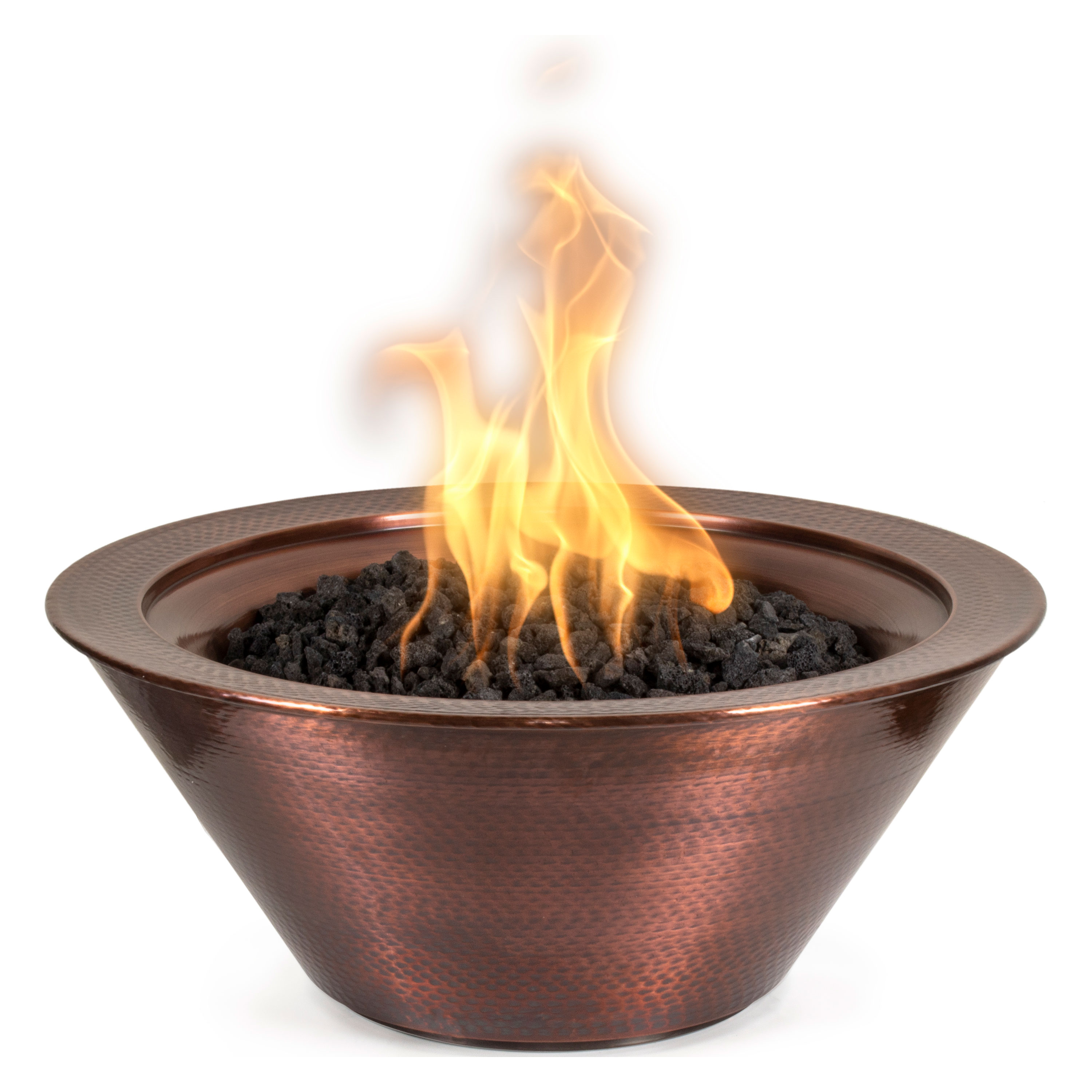 The Outdoor Plus Cazo 24" Round Hammered Copper Gas Fire Bowl | AuthenTEAK