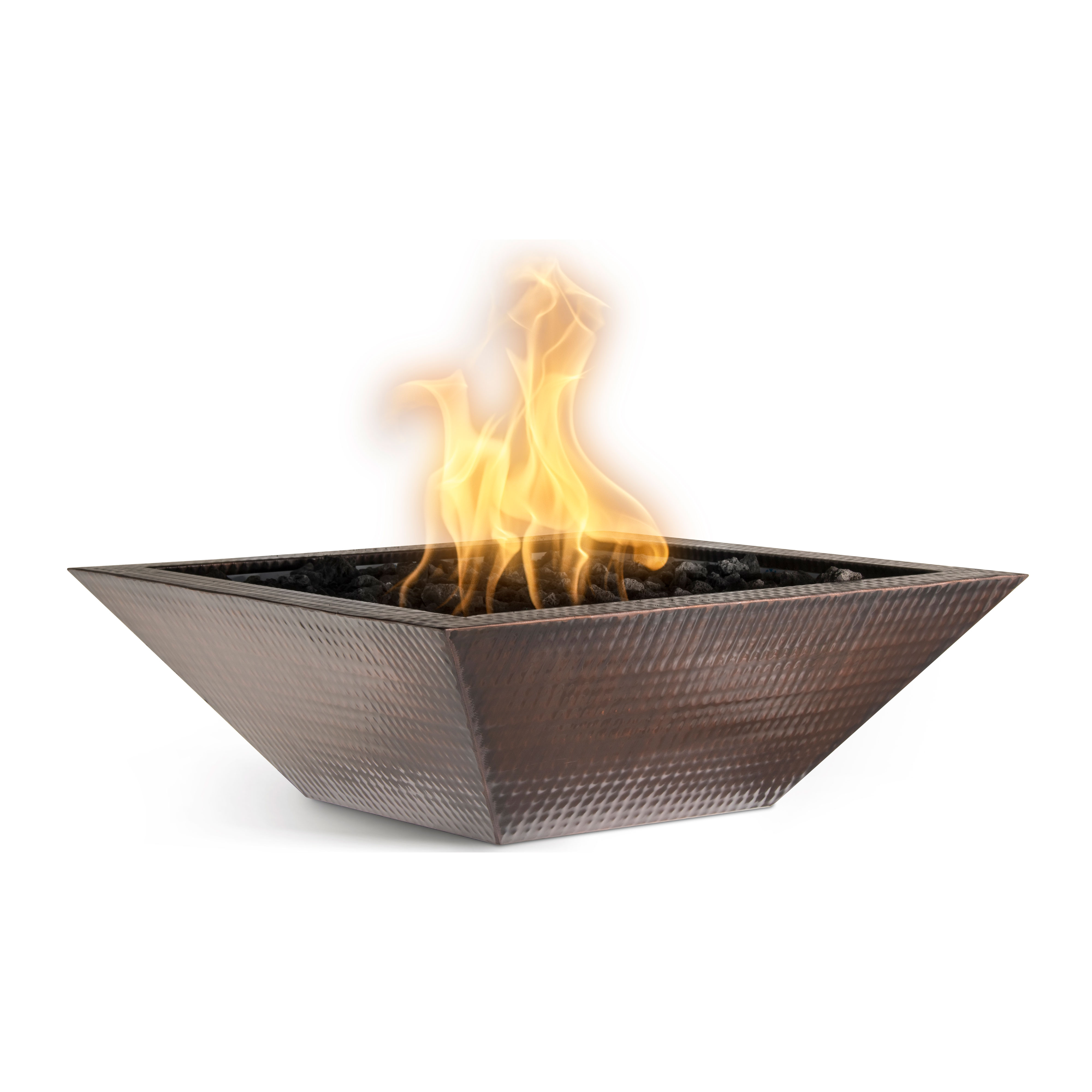 The Outdoor Plus Maya 36" Square Hammered Copper Gas Fire Bowl | AuthenTEAK