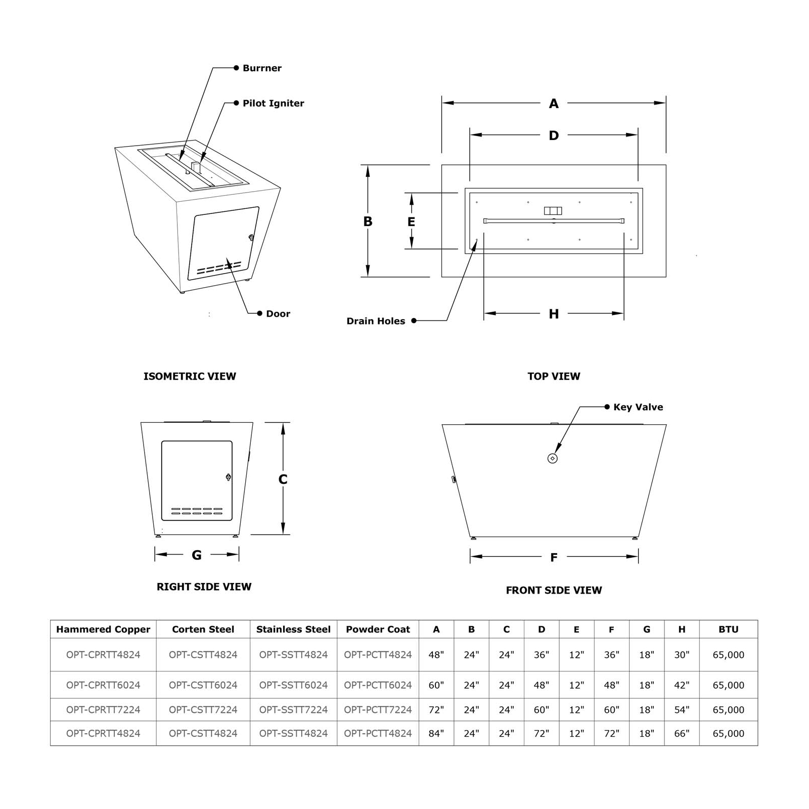 The Outdoor Plus Mesa 48" Rectangular Steel Gas Fire Pit w/ Hidden Tank ...