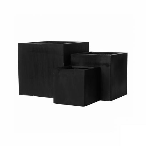 Pottery Pots Natural 20" Cube Fiberstone Box Planter - Black | AuthenTEAK