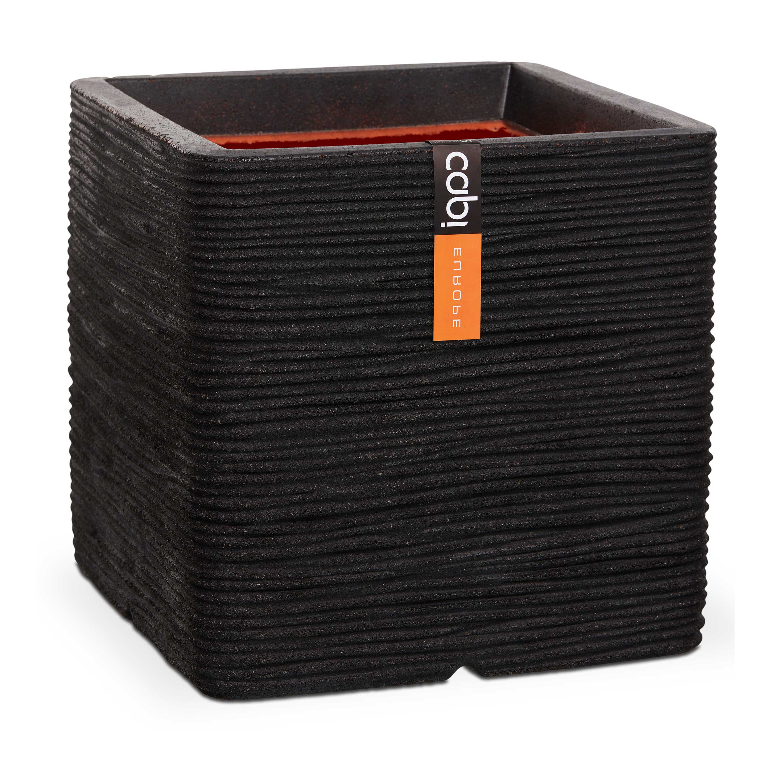 Capi Nature Rib 16" Square Box Planter - Black | AuthenTEAK