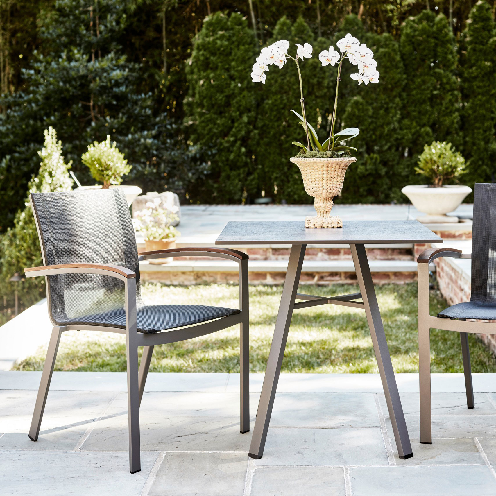 Jensen Outdoor Harmony 29" HPL Square Bistro Table - Dark Gray | AuthenTEAK