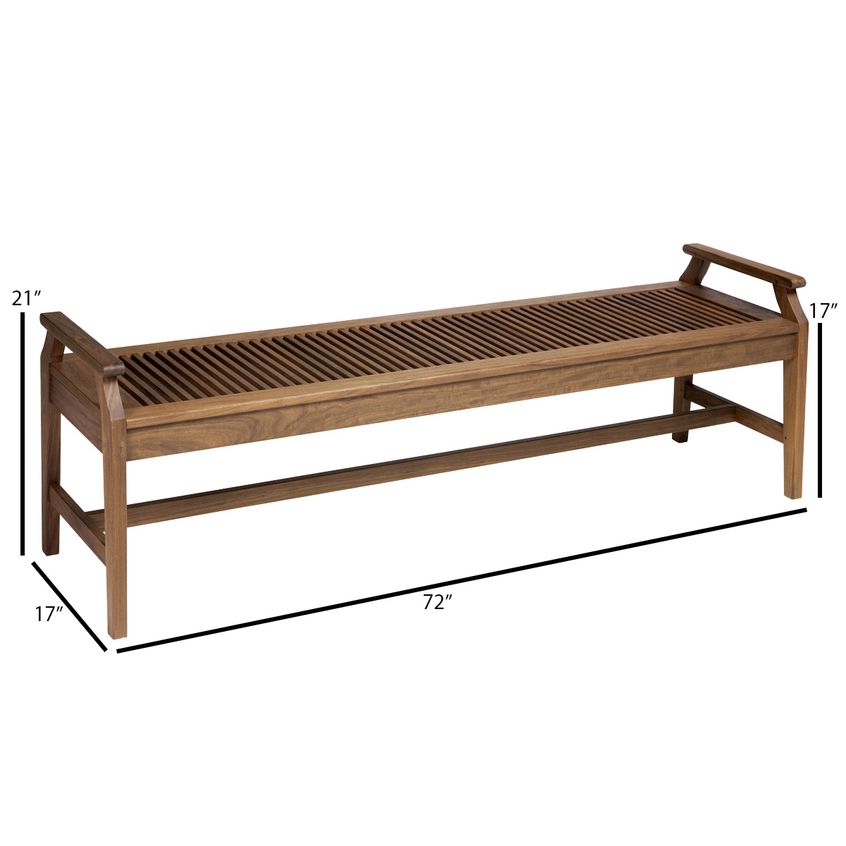 Jensen Outdoor Opal 72" Ipe Wood Backless Bench w/ Arms | AuthenTEAK
