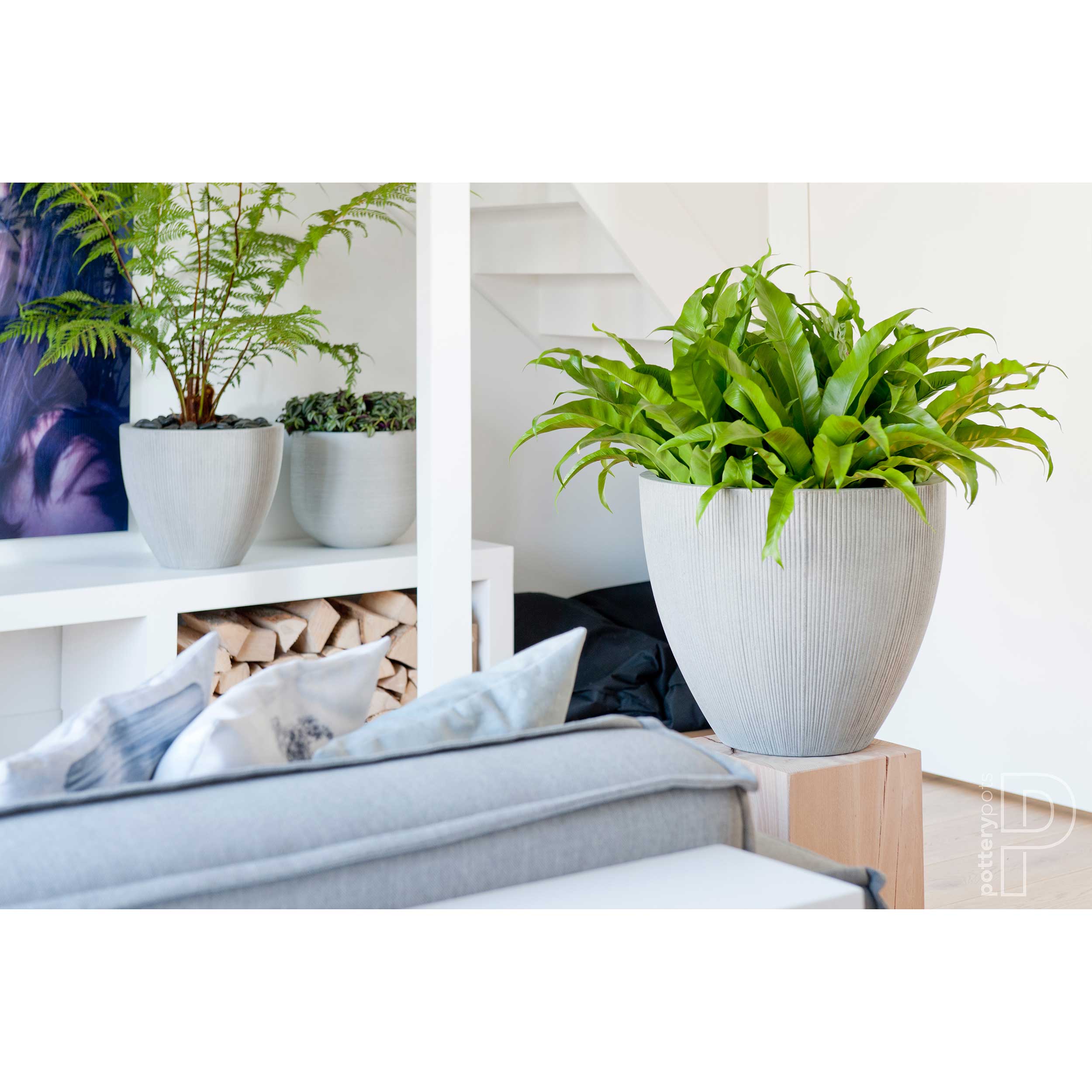 Pottery Pots Ridged Jesslyn 20" Round Ficonstone Planter Pot - Light ...