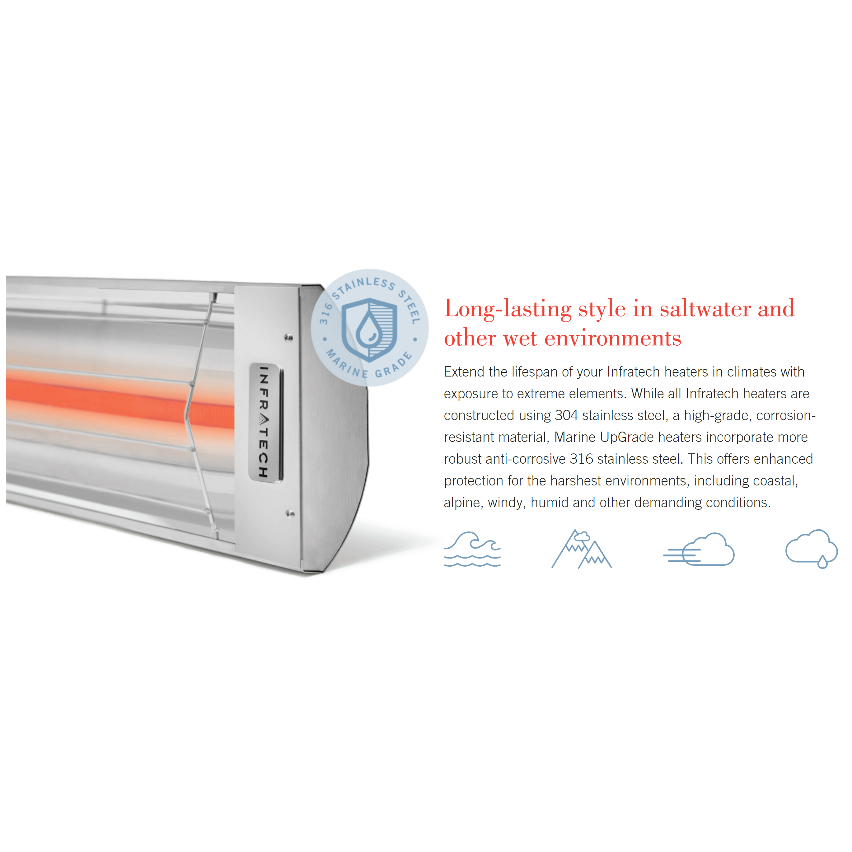 Infratech C-Series 61" Marine Grade Single Element Wall Mount Electric ...