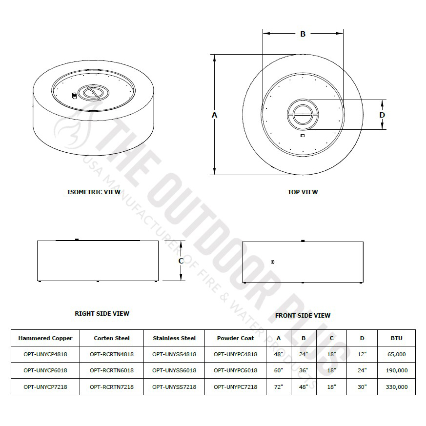 The Outdoor Plus Unity 60" Round Cor-Ten Steel Gas Fire Pit | AuthenTEAK
