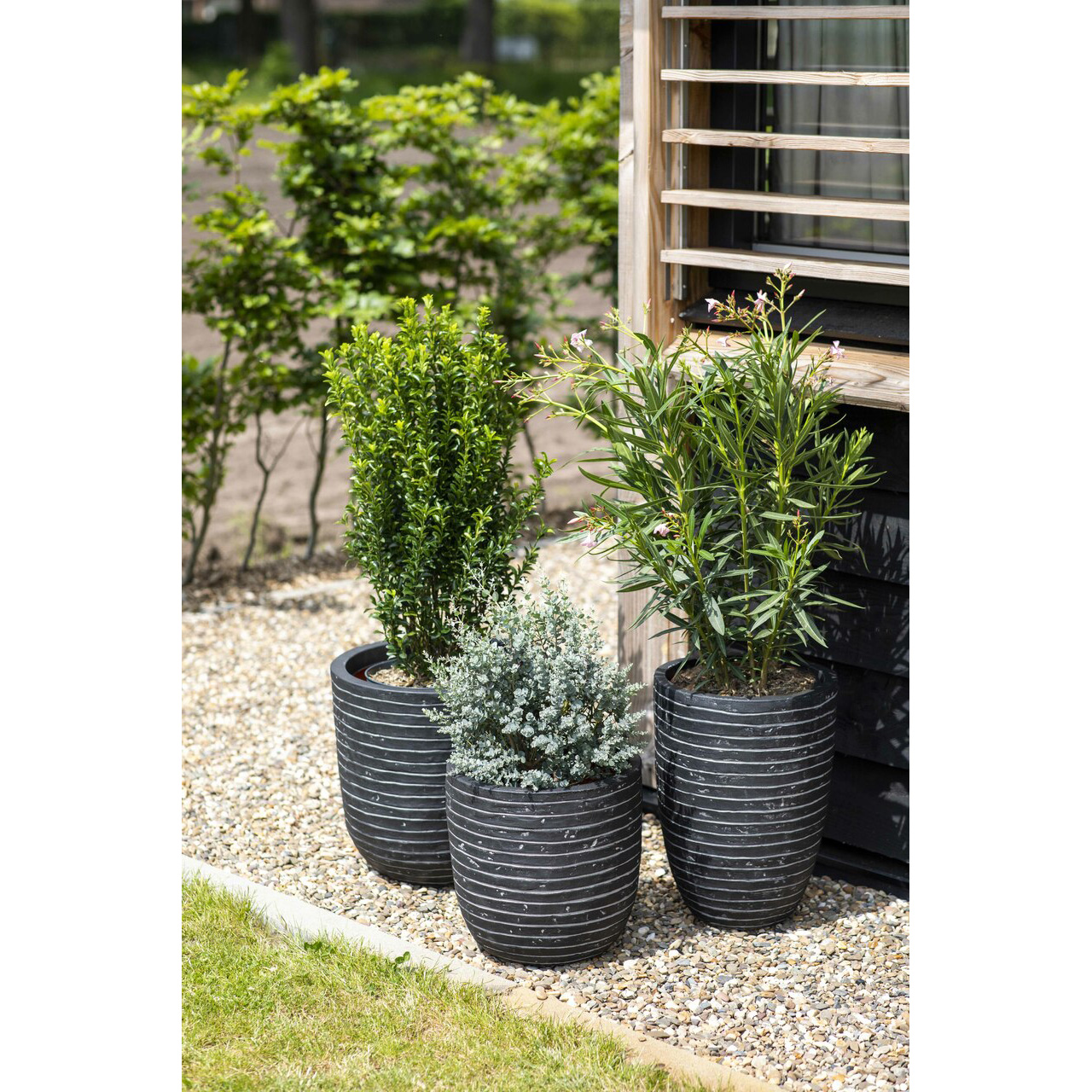 Capi Nature Row 18" Elegant Low Vase Planter Pot - Anthracite | AuthenTEAK