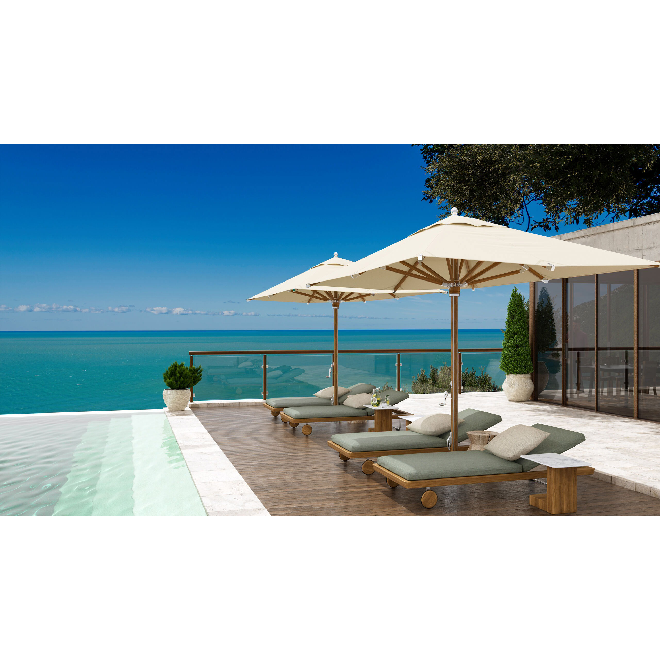 Tuuci Ocean Master Max Northstar Nautical Teak Square Center Post Umbrella | AuthenTEAK