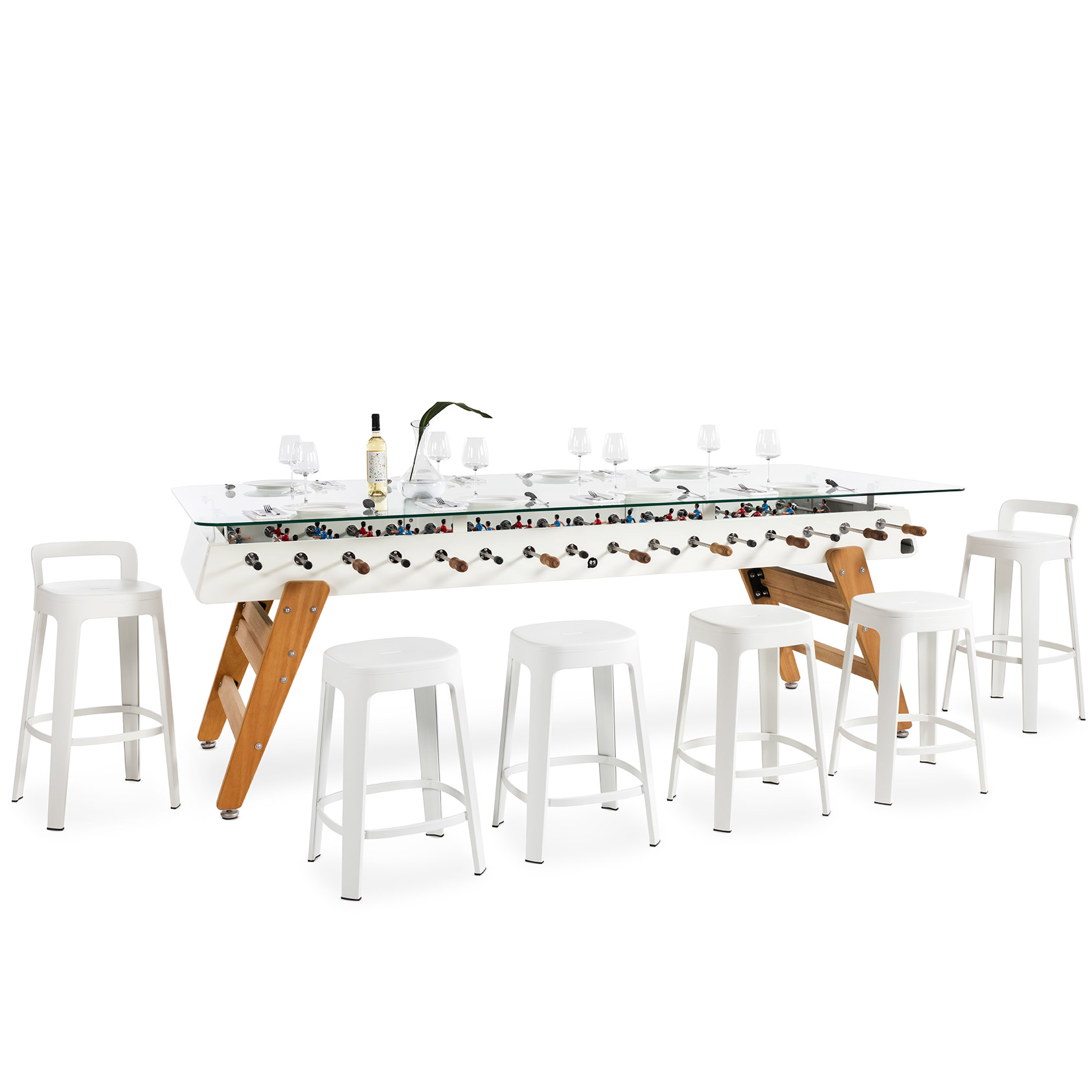RS Barcelona RS Max Dining 114" White Rectangular Indoor/Outdoor Foosball Dining Table | AuthenTEAK