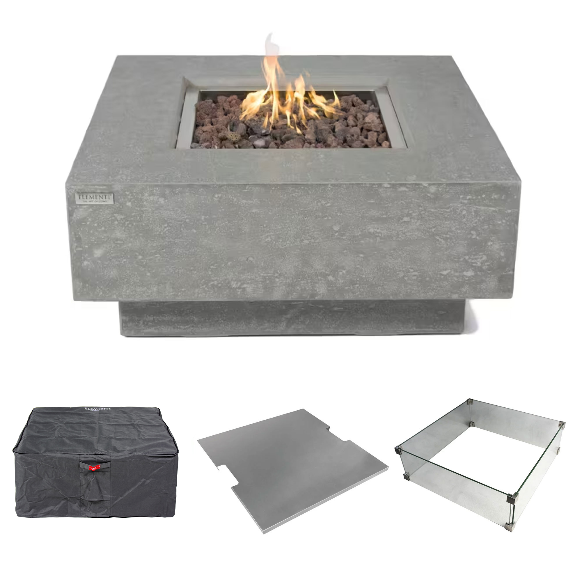 Elementi Manhattan 36" Square Concrete Gas Fire Table Bundle | AuthenTEAK