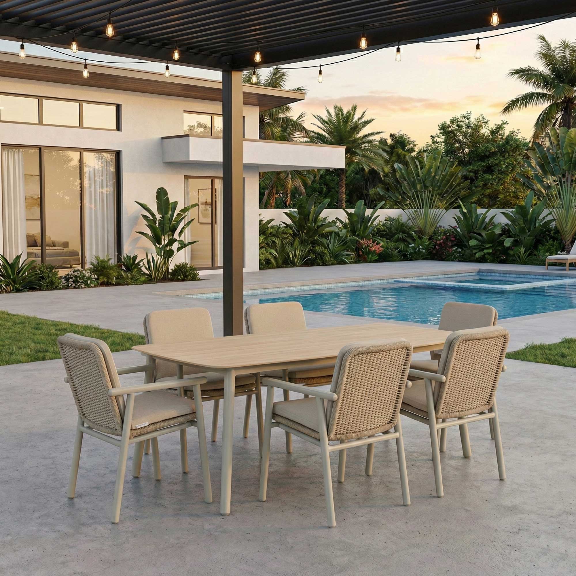 POVL Outdoor Benjee 7-Piece 94.5" Rectangular Patio Dining Set | AuthenTEAK