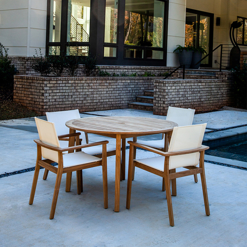 POVL Outdoor Menlo 5-Piece 47" Round Patio Dining Set | AuthenTEAK