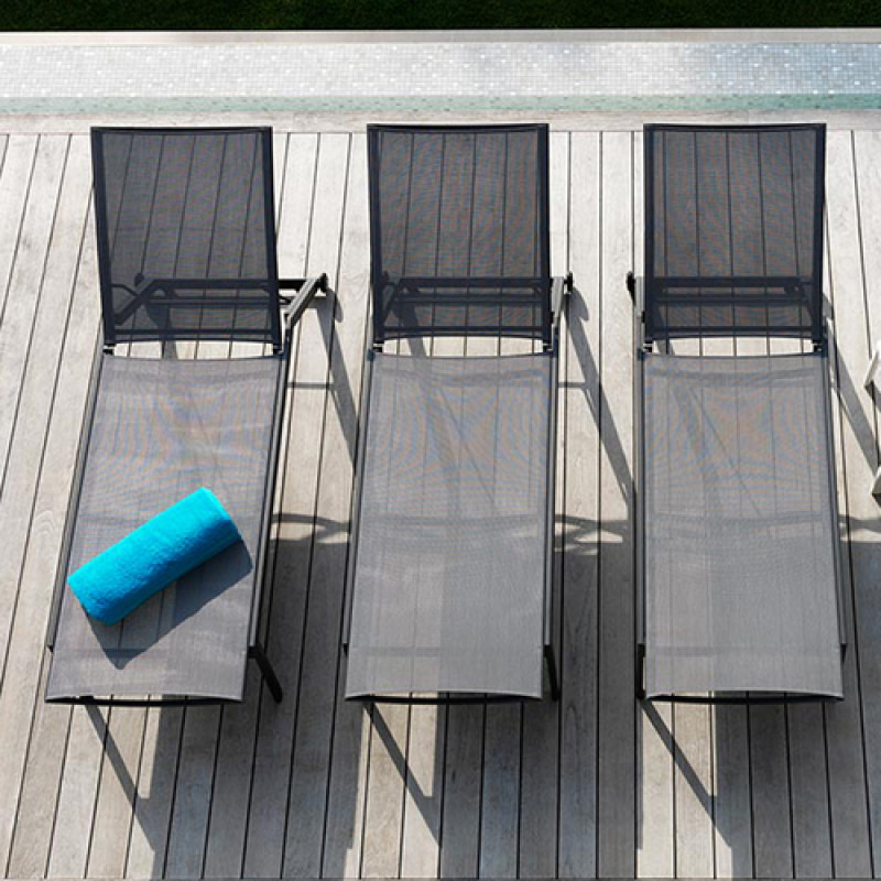 POVL Outdoor Hydra Stacking Sling Chaise Lounge - Set of 4 | AuthenTEAK