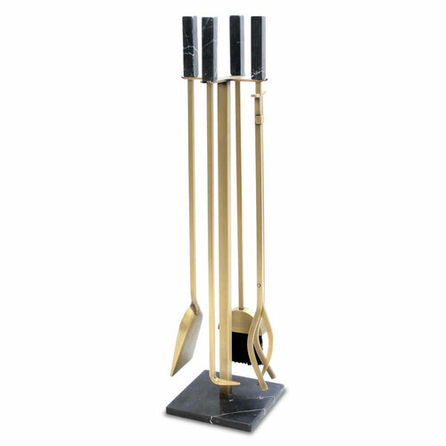 Pilgrim Nero Brass Marble Fireplace Tool Set | AuthenTEAK