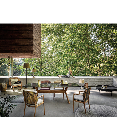 Gloster X-Frame 86.5" Glass Top Dining Table | AuthenTEAK