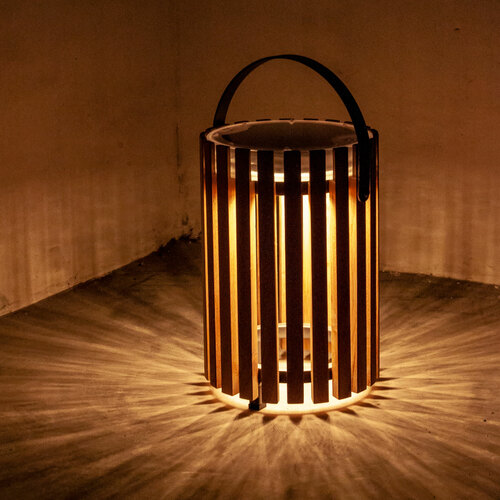 POVL Outdoor Qube Small Teak Solar LED Lantern | AuthenTEAK