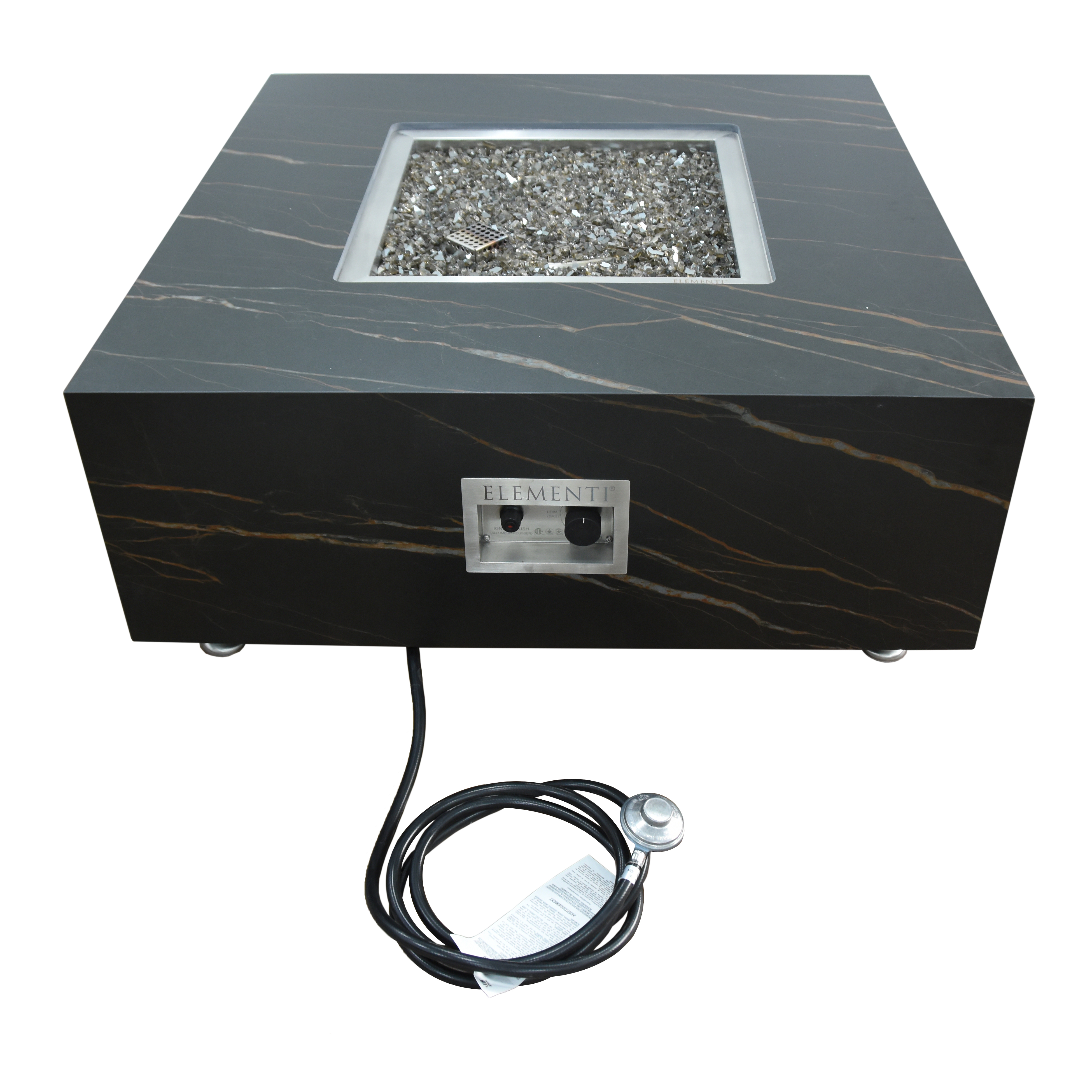 Elementi Plus Sofia 39.5" Square Marble Porcelain Gas Fire Table | AuthenTEAK