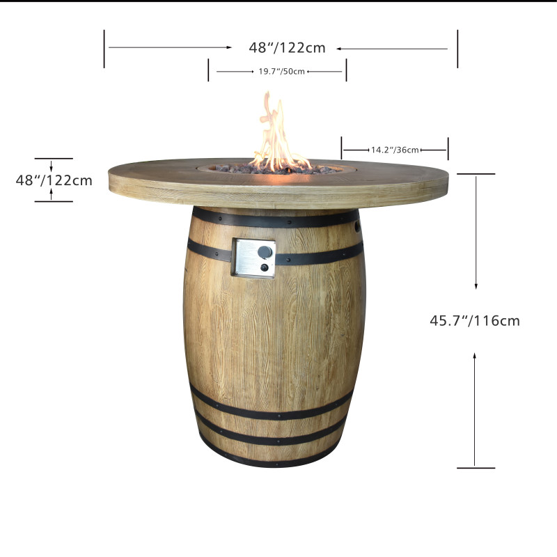 Elementi Lafite Barrel 48" Round Concrete Gas Fire Table w/ Hidden Tank ...