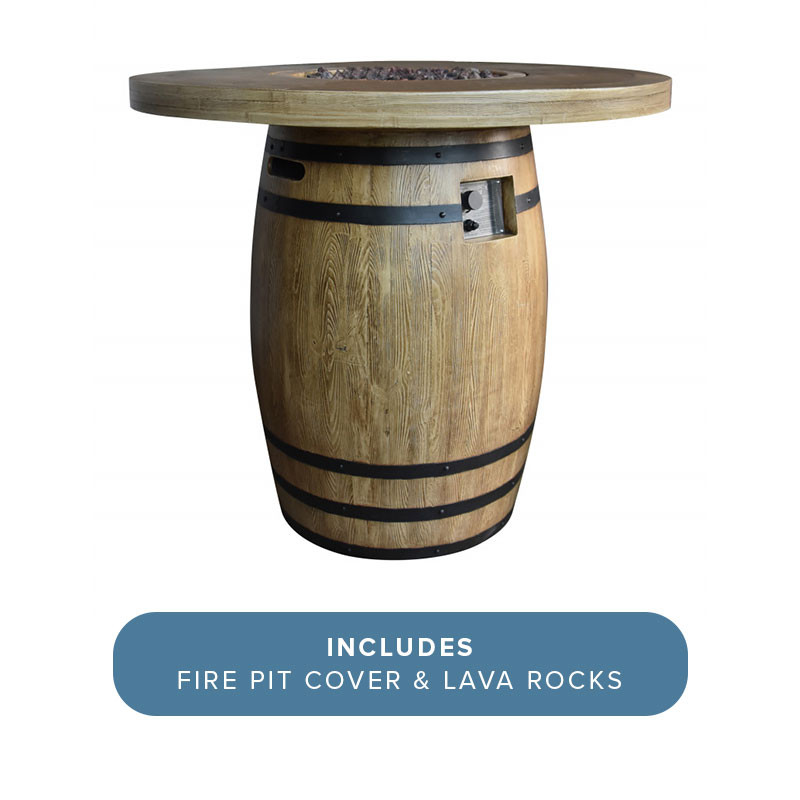 Elementi Lafite Barrel 48" Round Concrete Gas Fire Table w/ Hidden Tank ...