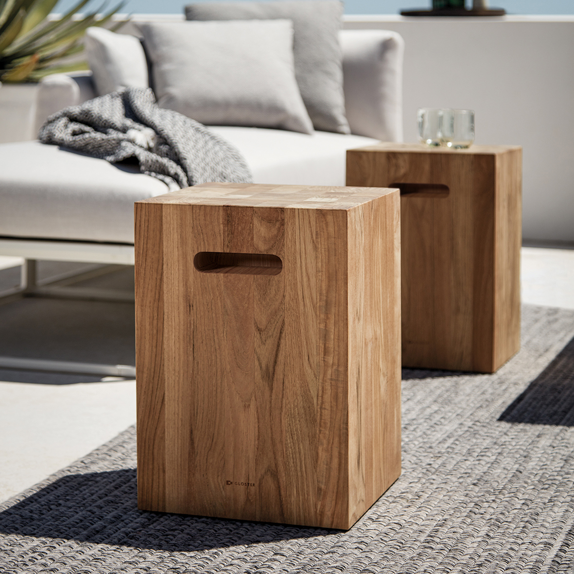 Gloster Deco Block 13" Teak Square Side Table with Handles | AuthenTEAK