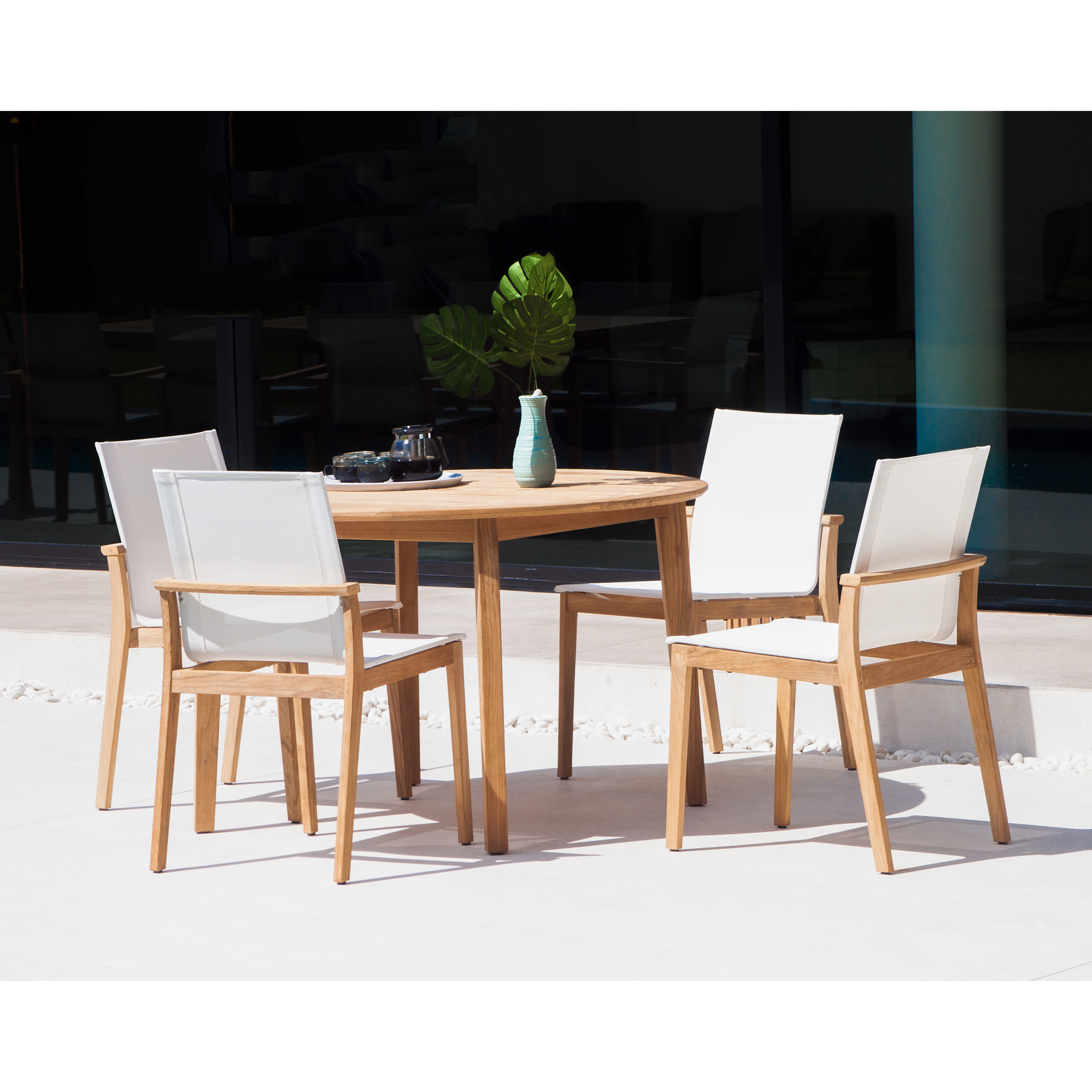 POVL Outdoor Menlo Stacking Sling Dining Side Chair | AuthenTEAK