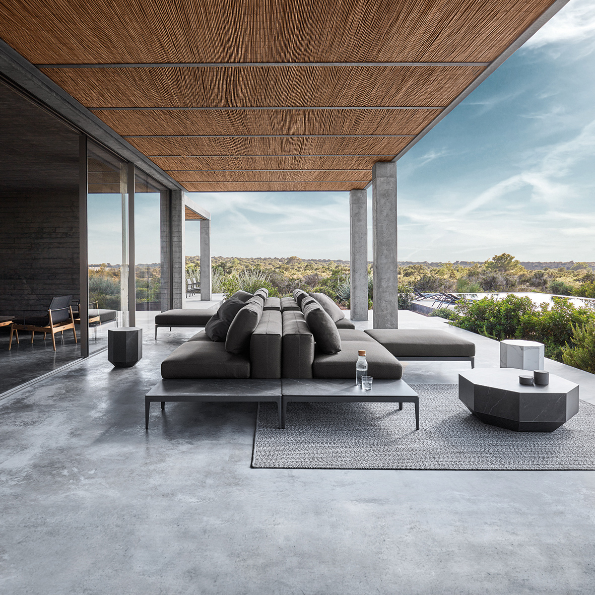 Gloster Grid Upholstered Small Center Outdoor Sectional Unit | AuthenTEAK