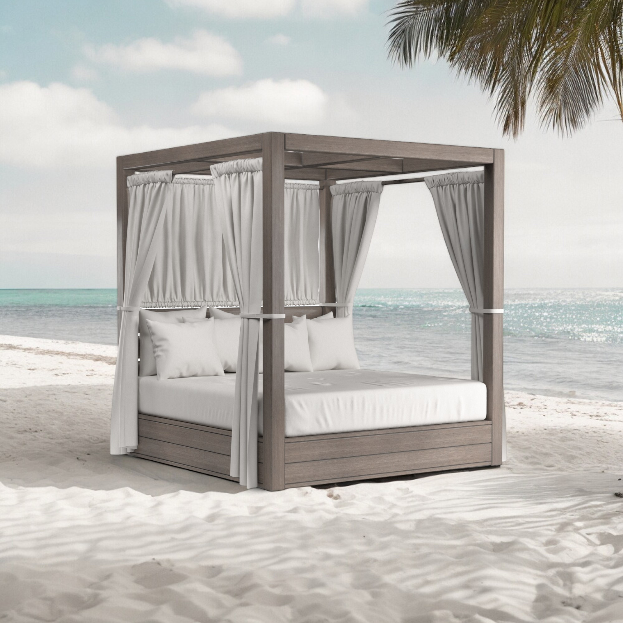 Sunset West Laguna Aluminum Resort King Outdoor Daybed Cabana | AuthenTEAK